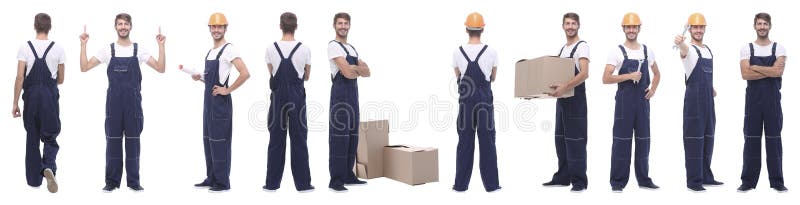 Panoramic Collage of Skilled Handyman Isolated on White Stock Image ...