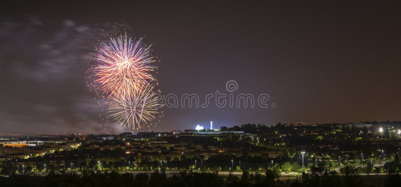 Panoramic of Colorful Fireworks in the Distance. Stock Image - Image of ...