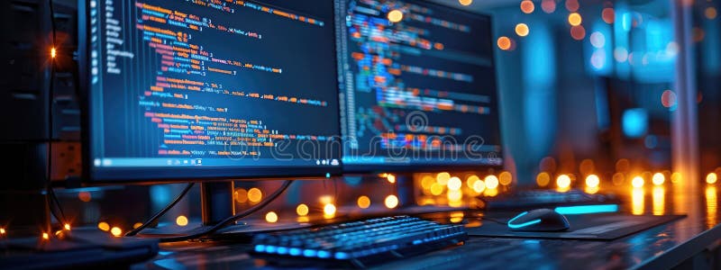 Panoramic of a Computer Monitor Showing a Large Number of Codes on the ...