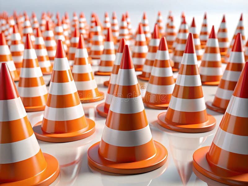 Panoramic 3D Rendered Traffic Cones on a Pristine White Background ...