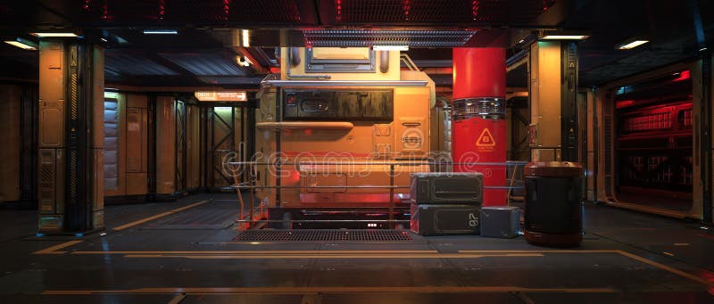 Panoramic 3D Rendering of a Futuristic Fantasy Space Station or Ship ...