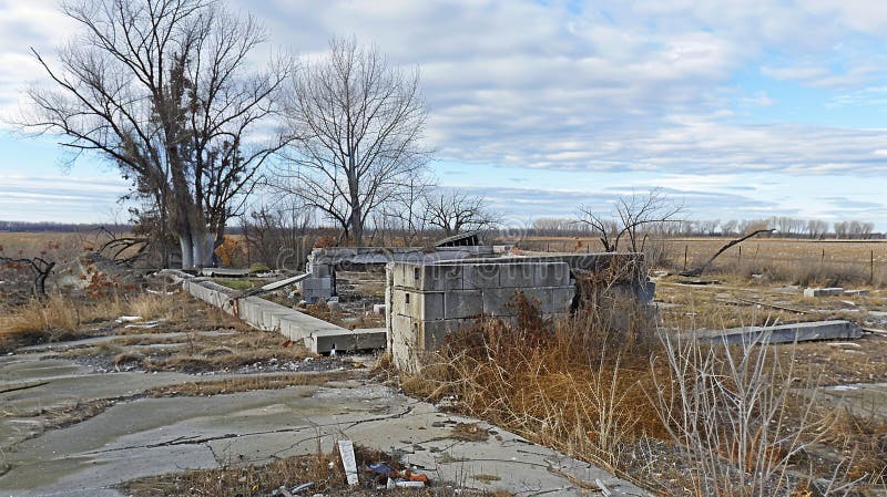 Panoramic Debris Field, Remains of a Concrete Structure. Generative Ai ...