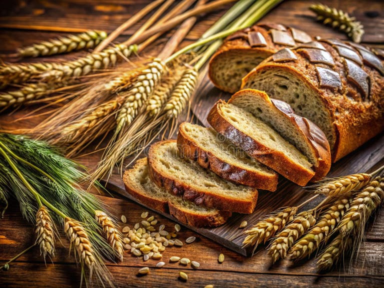 A Panoramic Delight Rustic Brown Bread Slices with Wheat Showcasing ...