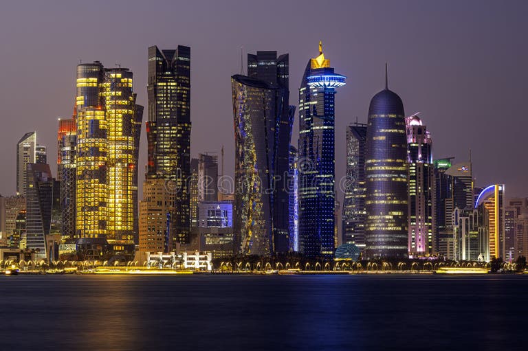 Panoramic Doha Skyline View at Sunset Time Editorial Photo - Image of ...