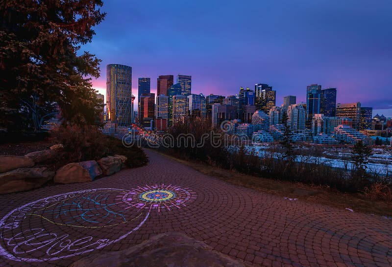 Panoramic Downtown Calgary Sunrise from a Spring Park Stock Image ...