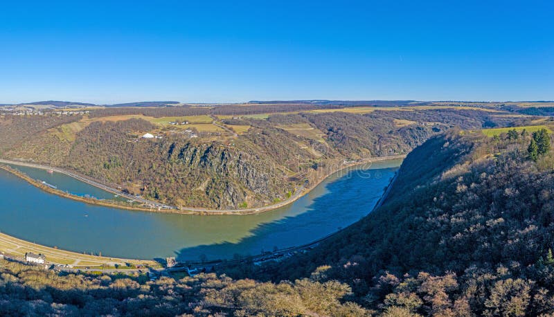 Panoramic Drone Image of the Loreley Rock on the Rhine River Under Blue ...