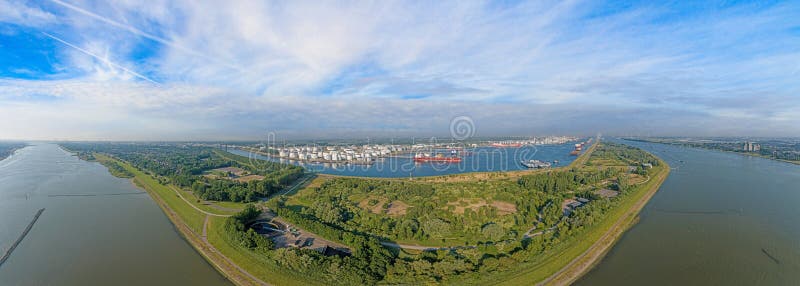 Panoramic Drone Picture from Port Rotterdam with Big Transport Ships ...