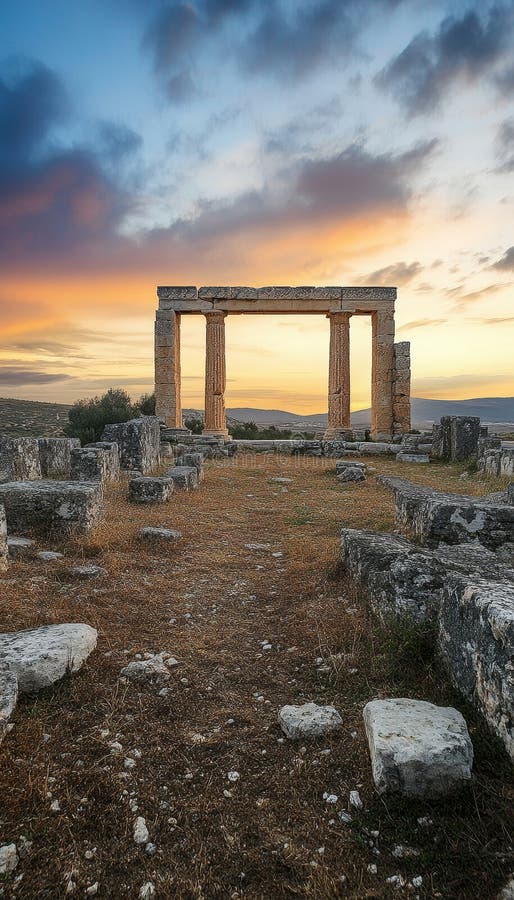 Panoramic Dusk View of Ancient Temple Ruins Featuring Greek ...