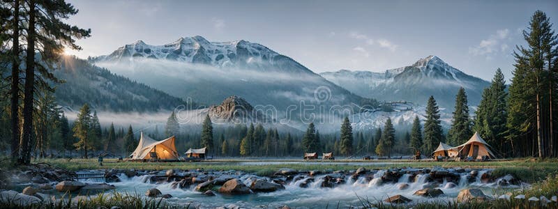 Panoramic of Early Spring Landscape, . AI Generate Stock Photo - Image ...