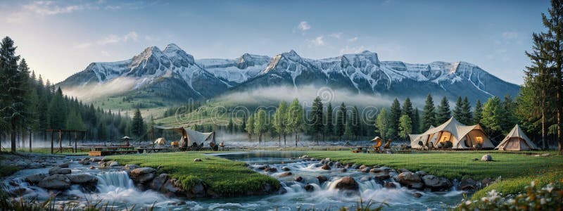 Panoramic of Early Spring Landscape, . AI Generate Stock Photo - Image ...