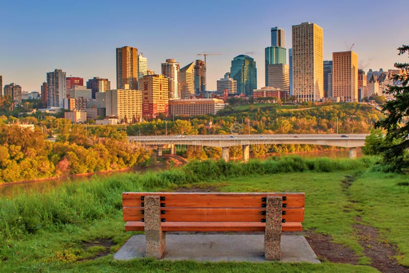 Panoramic Edmonton River Valley Skyline Stock Photo - Image of bench ...