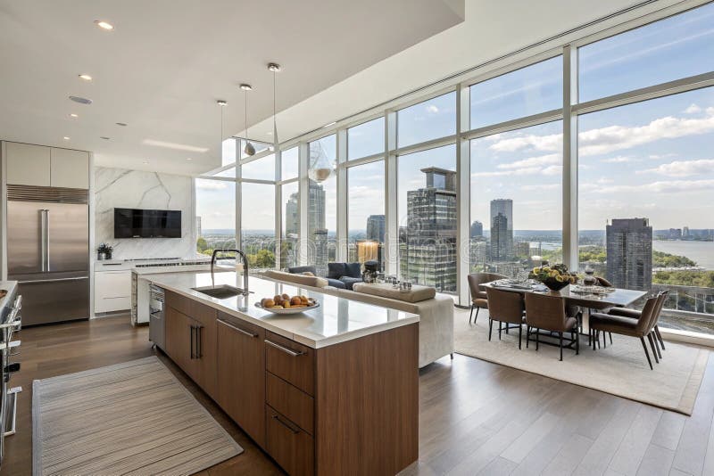 Panoramic Elegant Apartment with Open Kitchen Stock Illustration ...