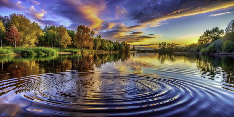 A Panoramic Embrace of Tranquil Water Ripples Reflections and Natural ...