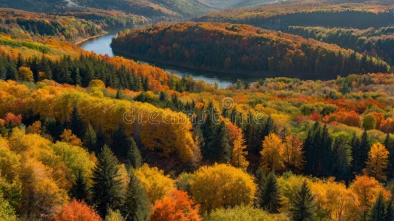 Panoramic Fall Nature Scene with Forest Background Stock Illustration ...