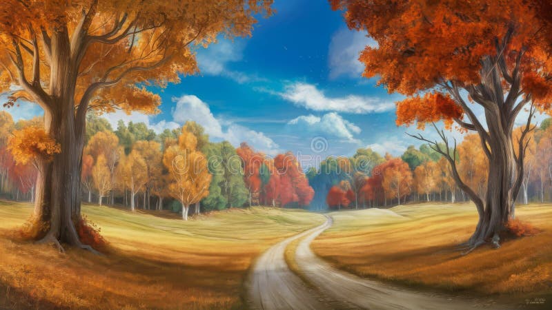 Panoramic Fall Nature Scene with Forest Background Stock Illustration ...