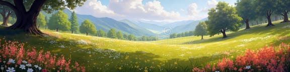 Panoramic field scene stock illustration. Illustration of landscape ...