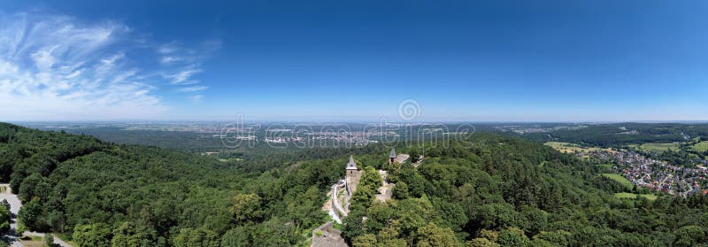 Panoramic Forest View with Cityscape and Blue Sky. Stock Image - Image ...