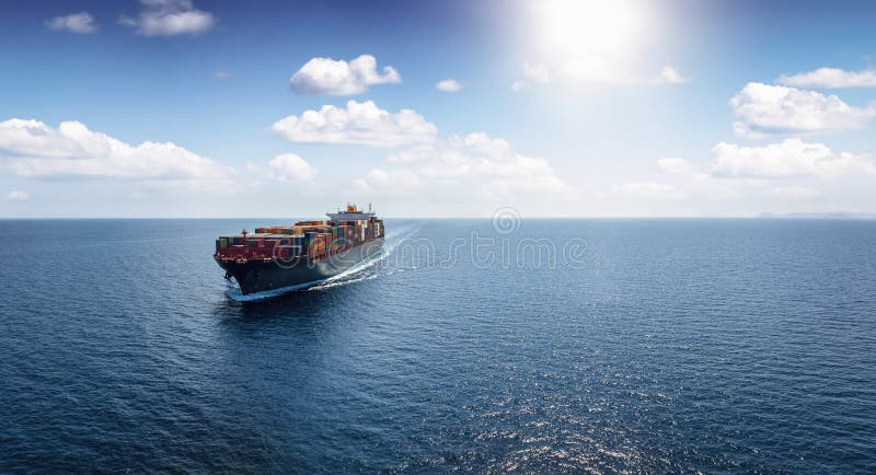 Panoramic Front View of a Cargo Ship Carrying Containers Stock Image ...