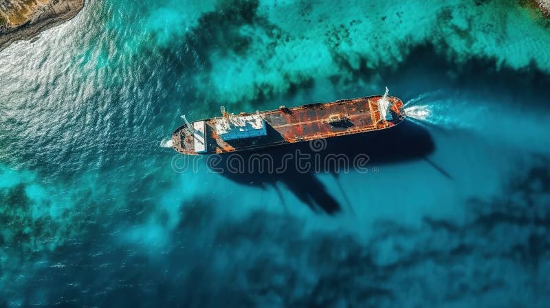 Panoramic Front View of a Cargo Ship Carrying Oil, Generative AI Stock ...