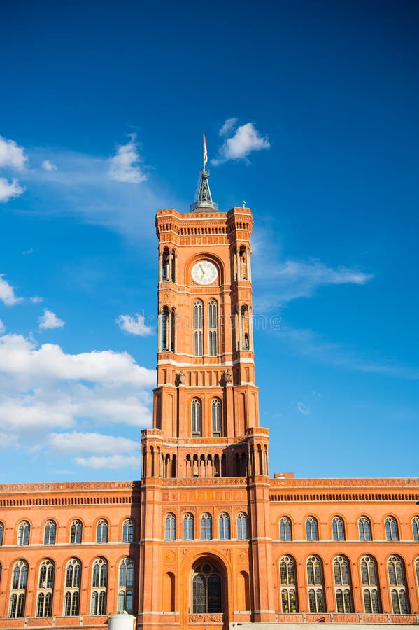 Panoramic Front View of the Red Town Hall in Berlin Stock Image - Image ...