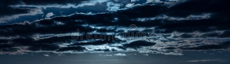 Panoramic Full Moon Behind Clouds at Night Panorama Web Banner Header ...