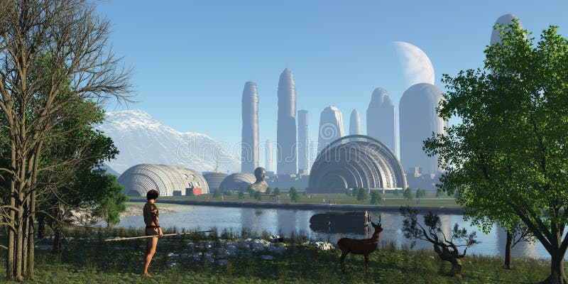 Futuristic aquatic city stock illustration. Illustration of city - 82852193