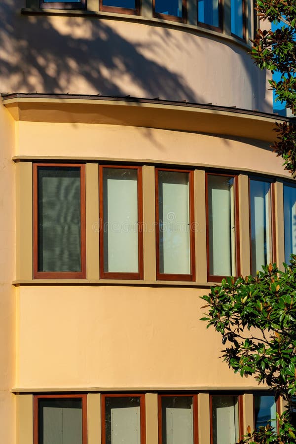 Panoramic Glass Window on Turret or Spire Style Building Facade or ...