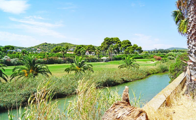 Panoramic of Golf Course and Beach in Sitges Stock Photo - Image of ...