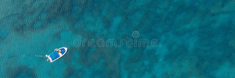 Panoramic High Angle Shot of a Single Ship in the Beautiful Clear Ocean ...