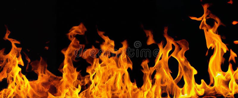 Panoramic Illustration of Fire and Flame Isolated on a Dark Background ...