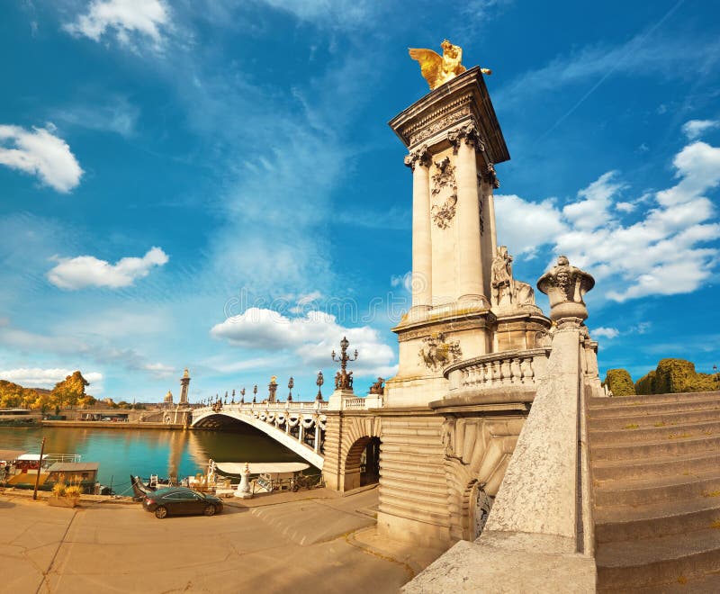 Panoramic Image of Alexander Bridge in Paris Stock Image - Image of ...