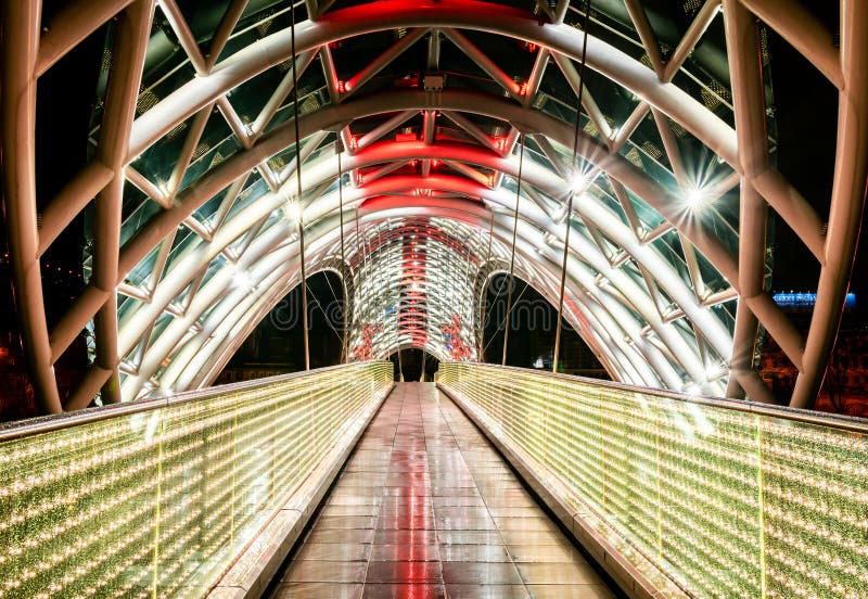 Peace Bridge and Tbilisi Old Town from Aerial Perspective during the ...