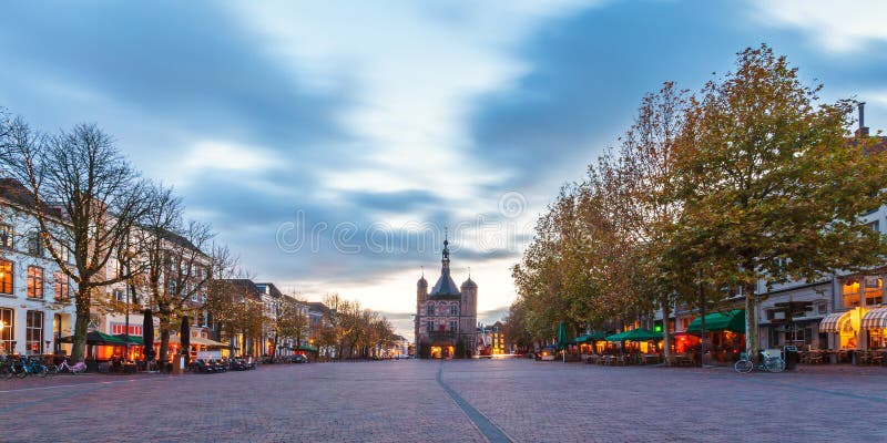 Panoramic Image of the Central Square in the Historic Dutch City Stock ...