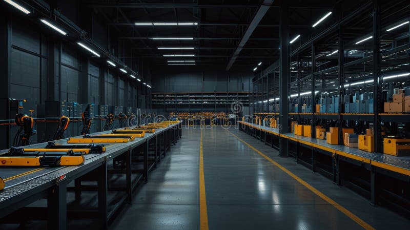 A Panoramic Image of a Fully Automated Robotic Dark Store Warehouse Stock Image - Image of ...