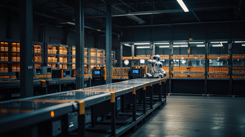 A Panoramic Image of a Fully Automated Robotic Dark Store Warehouse, Featuring Robots Sorting ...