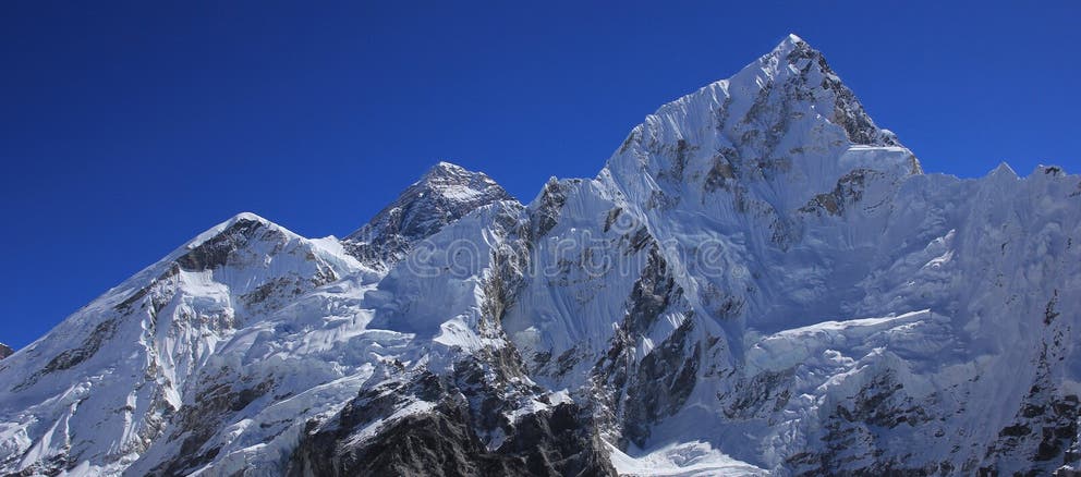 Panoramic Image of Mount Everest and Nuptse on a Clear Day Stock Photo ...