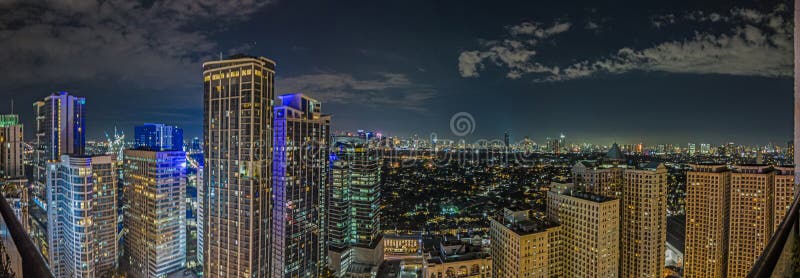 Panoramic Image Over Manila Skyline at Night Stock Image - Image of ...