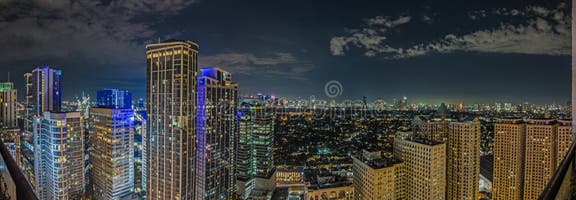 Panoramic Image Over Manila Skyline at Night Stock Image - Image of ...