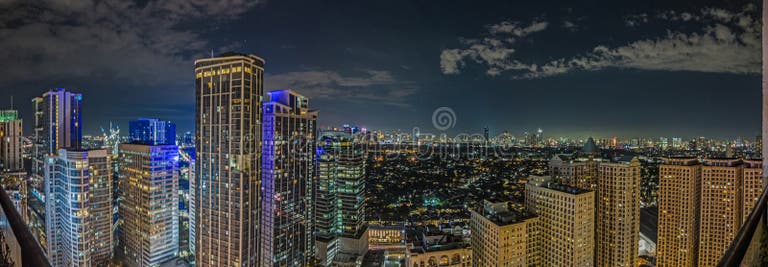 Panoramic Image Over Manila Skyline at Night Stock Image - Image of ...