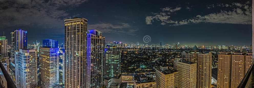 Panoramic Image Over Manila Skyline at Night Stock Image - Image of ...