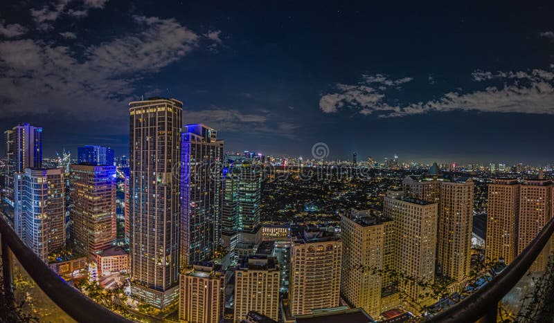 Panoramic Image Over Manila Skyline at Night Stock Photo - Image of ...
