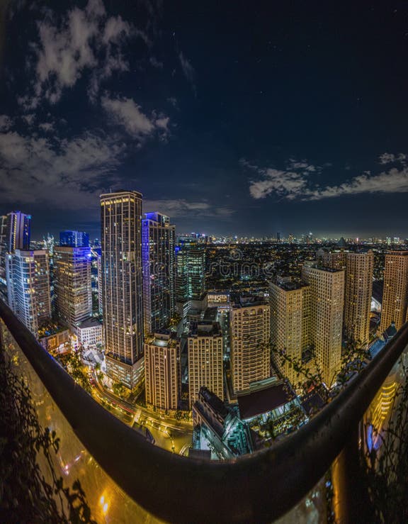 Panoramic Image Over Manila Skyline at Night Stock Image - Image of ...