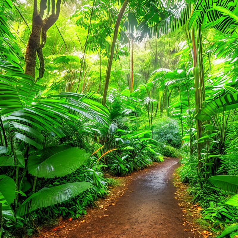 Path in the Tropical Rainforest with Sunlight. Panoramic Image Stock ...