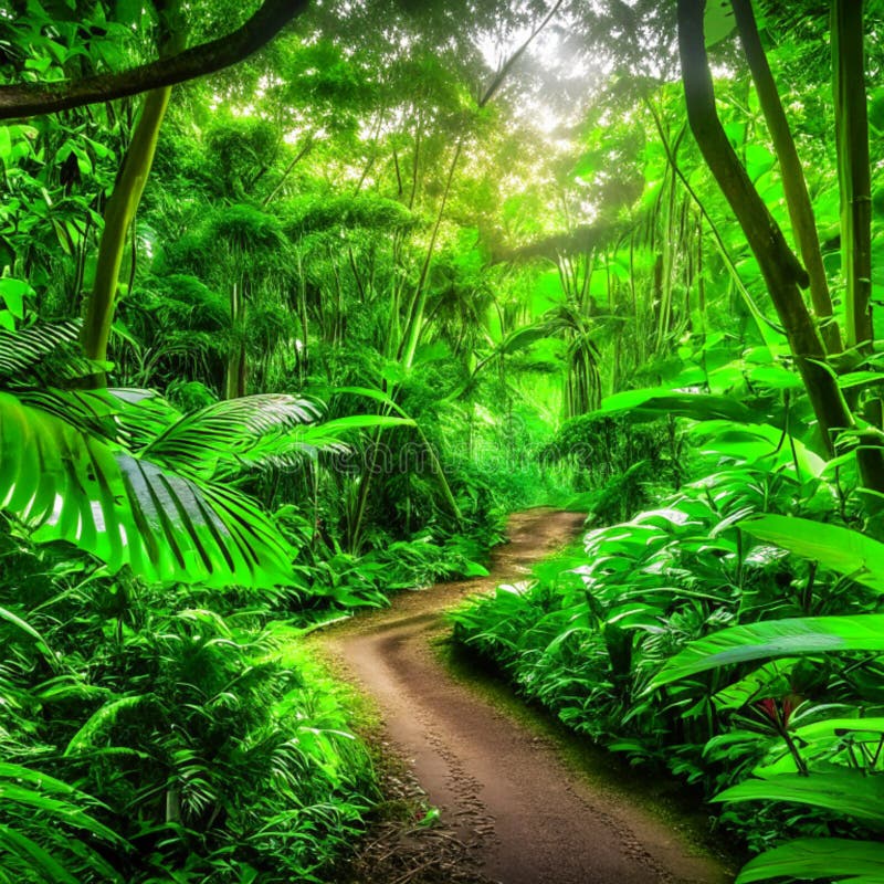 Panoramic Image of a Path in a Tropical Rainforest. Generative AI Stock ...
