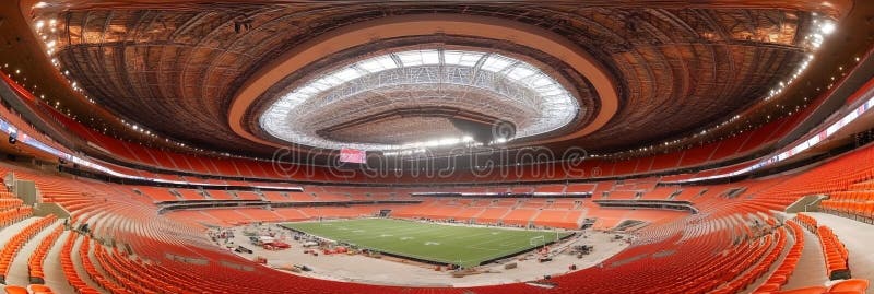 Panoramic Interior of Modern Football Stadium Under Construction with ...