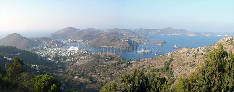 Panoramic of the Island of Patmos, Greece Stock Image - Image of ...