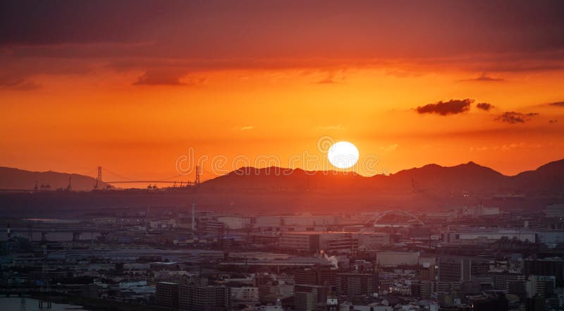 Panoramic Japan, Osaka City View in Sunset Editorial Stock Image ...