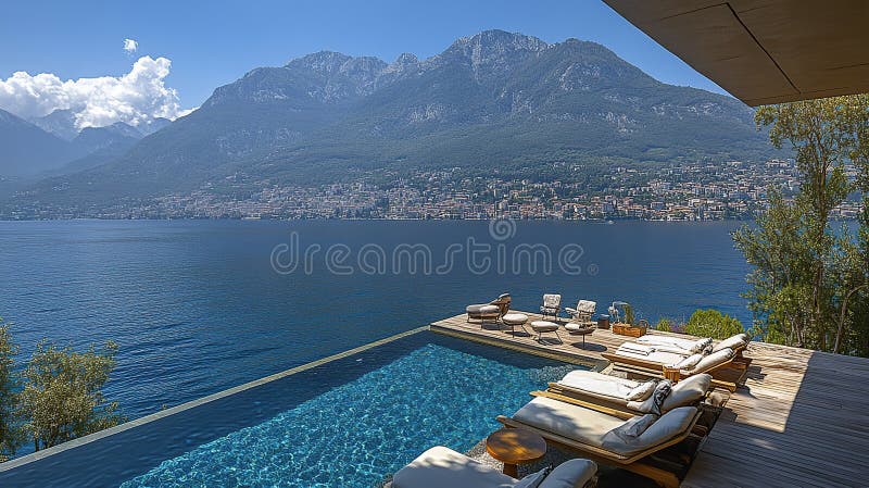 Panoramic Lakefront Infinity Pool Stock Illustrations – 11 Panoramic ...