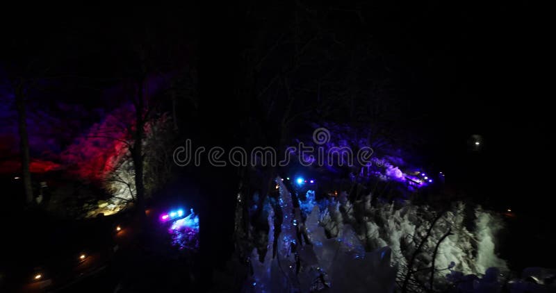 A Panoramic Landscape of Colourfully Illuminated Icicles at Night Stock ...