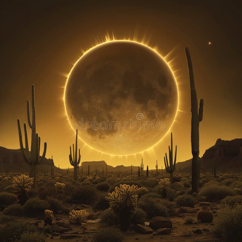 A Panoramic Landscape of a Desert during a Ring of Fire Eclipse Stock ...